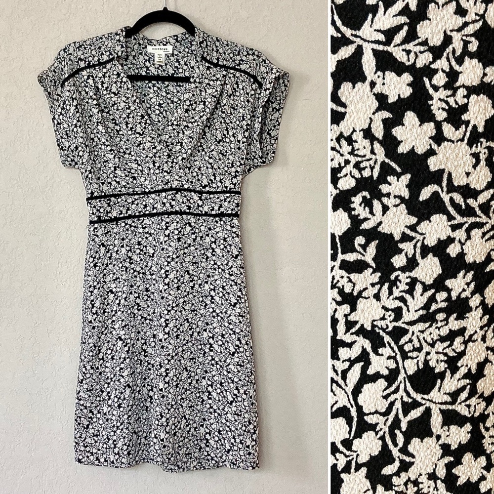 Monteau Floral Mini Dress In Black & Cream | Euc - Gem